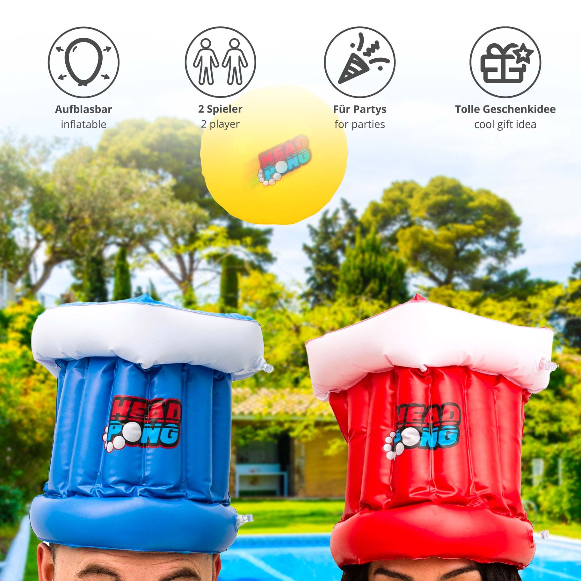 Aufblasbares Head Pong Trinkspiel - Beerpong Hut Wurfspiel