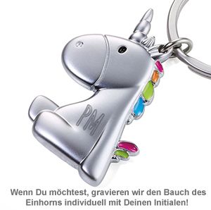 Süßer Einhorn Schlüsselanhänger aus Emallie mit Gravuroption