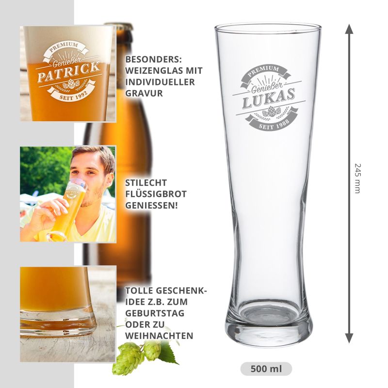 Personalisiertes Bierglas mit Gravur - Genießer Weizenglas