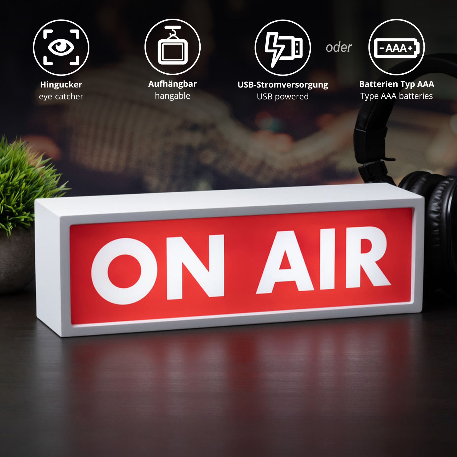 Deko On Air Lampe - Retro Leuchte für Wand und Tisch