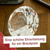 Diamant Kristall mit Gravur zur Hochzeit - Liebestauben