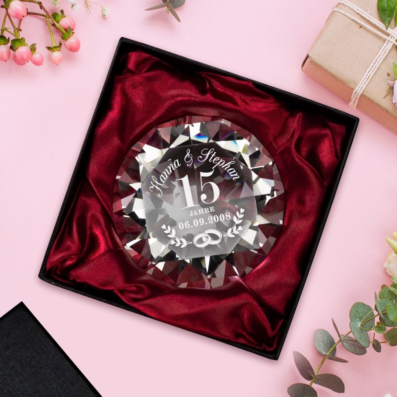 Diamant Kristall mit Gravur zur Kristallhochzeit - 15. Hochzeitstag